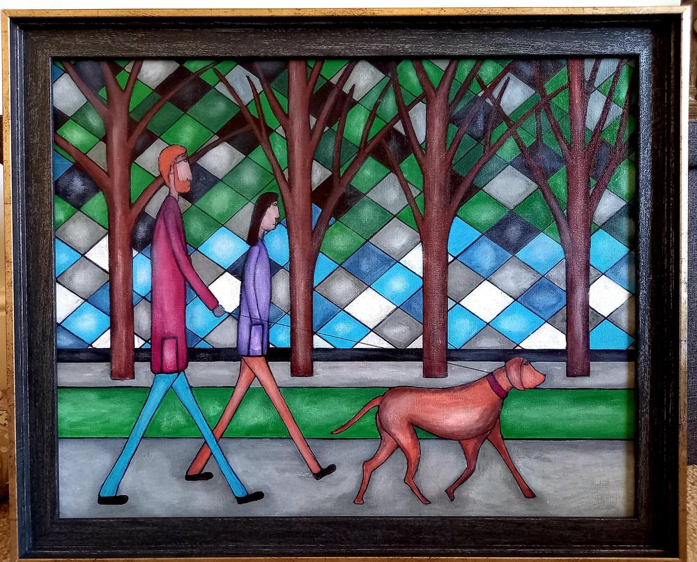 Christopher Barrow, Dog Walkers, Contemporary Figurative & Abstract Oil ...