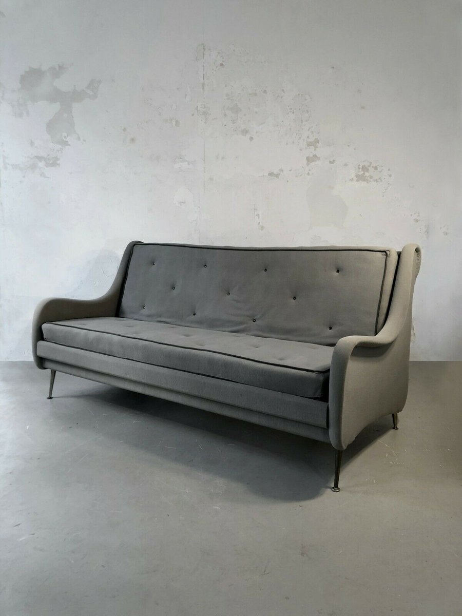 Sofa with Grey Felt, France, 1950s for sale at Pamono