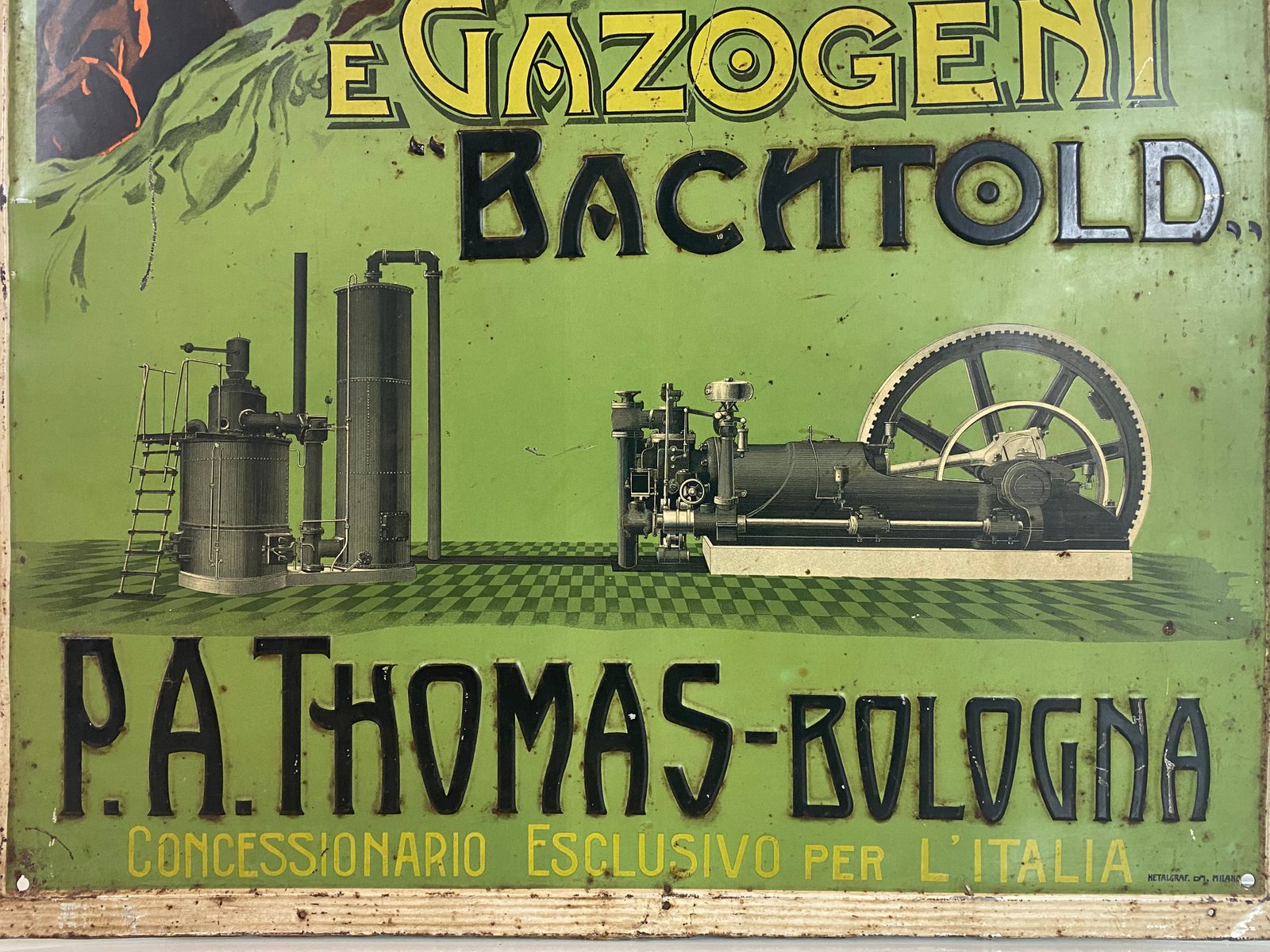 Italian Tin Advertising Sign from Bachtold Engines for sale at Pamono