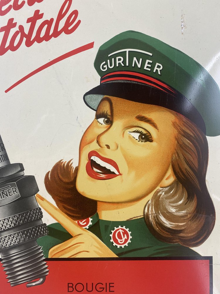 Tin Advertising Pin-Up Gurtner Bougies Sign, France, 1950s for sale at ...