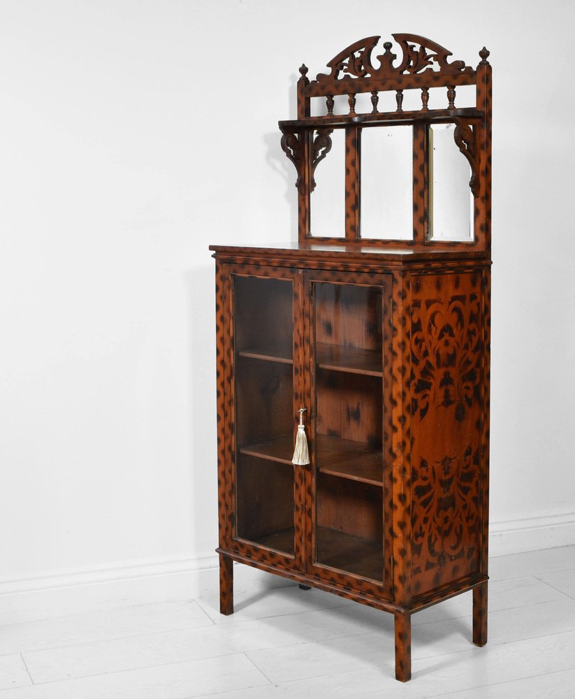 Antique English Decorative Cabinet with Original Burnt Pattern Finish ...