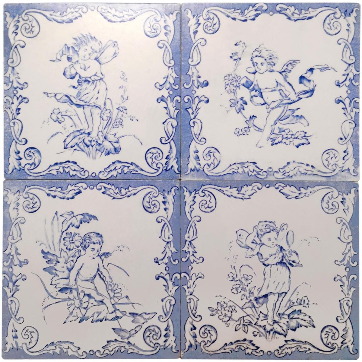 Ceramic Tiles with Angels, 1930s, Set of 4 for sale at Pamono
