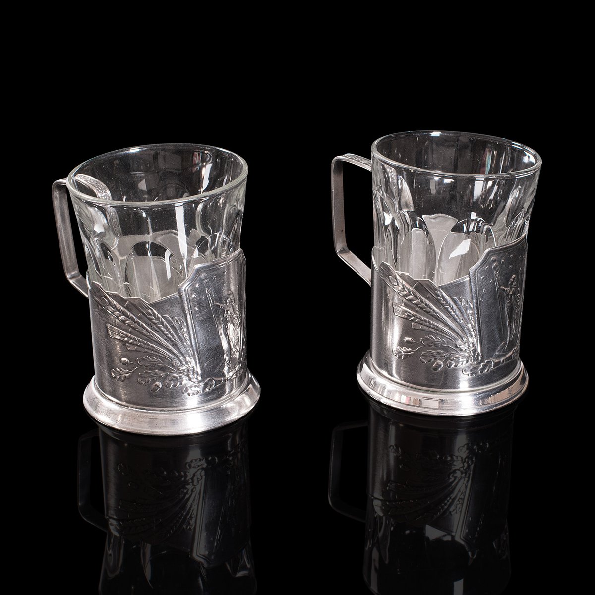 Vintage Russian Silver Sputnik Podstakannik Cups, 1950s, Set of 2 for ...