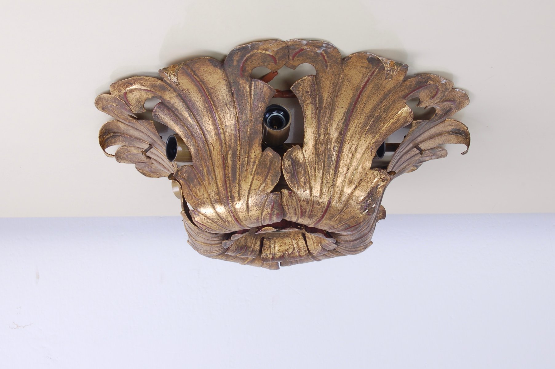 Wrought Iron Flower Ceiling Lamp, 1940s for sale at Pamono