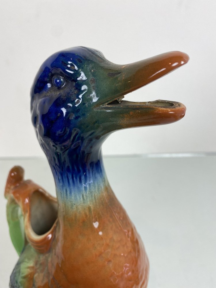 Majolica Duck Shaped Pitcher, St. Clement France for sale at Pamono