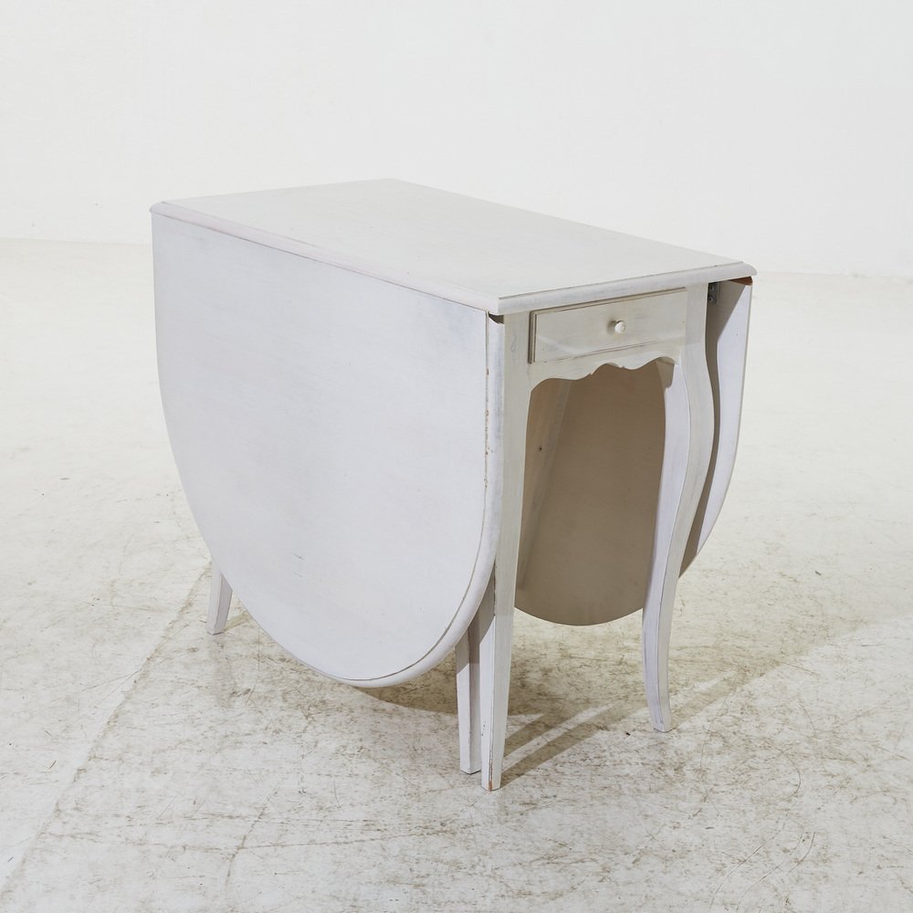 Folding Table in Antique White with Rounded Edges for sale at Pamono