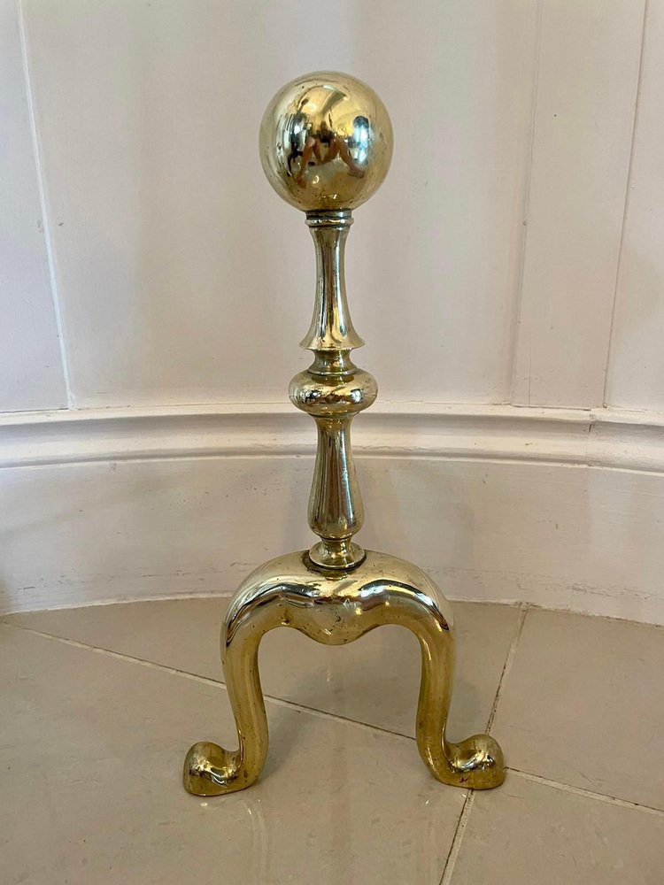 Antique Victorian Brass Fire Dogs, Set of 2 for sale at Pamono