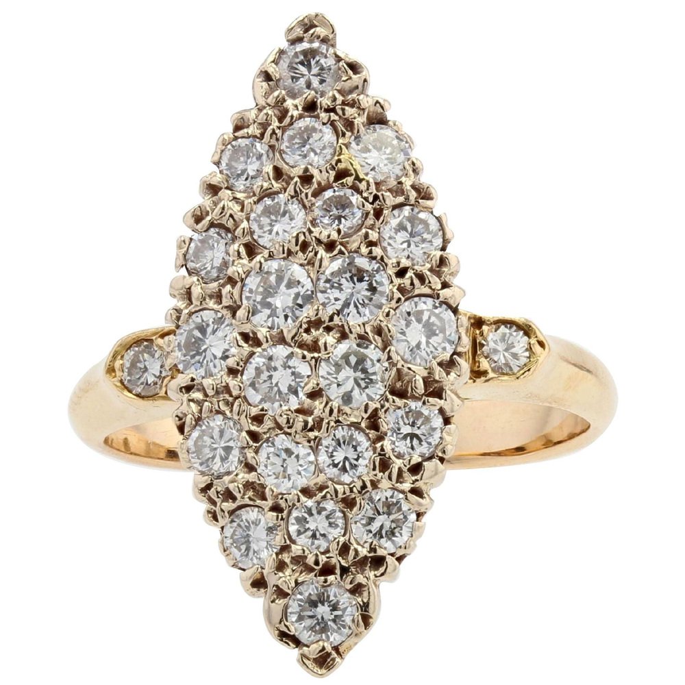 Diamond 18 Karat Yellow Gold Shuttle Shaped Ring, 1950s for sale at Pamono