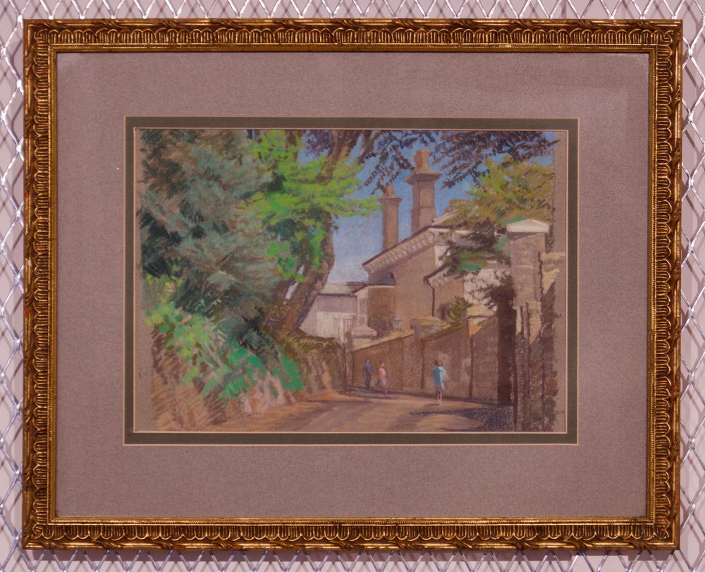 English Town, Late 20th Century, Impressionist Oil Pastel Town, William ...