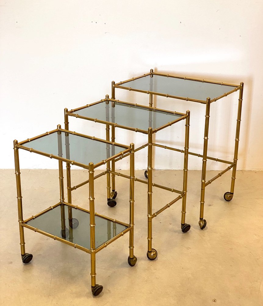 Stackable Trolleys in Brass & Faux Bamboo 1970s, Set of 3 for sale at ...