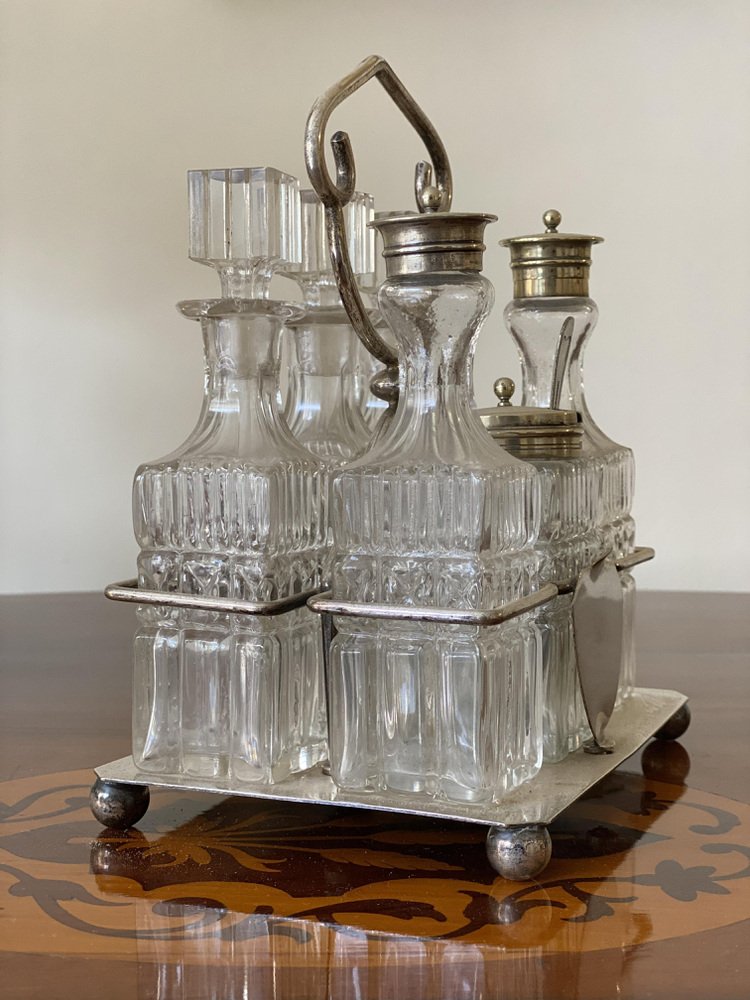 Crystal & Silver Condiment Set with Shield & Coat of Arms, Set of 7 for ...