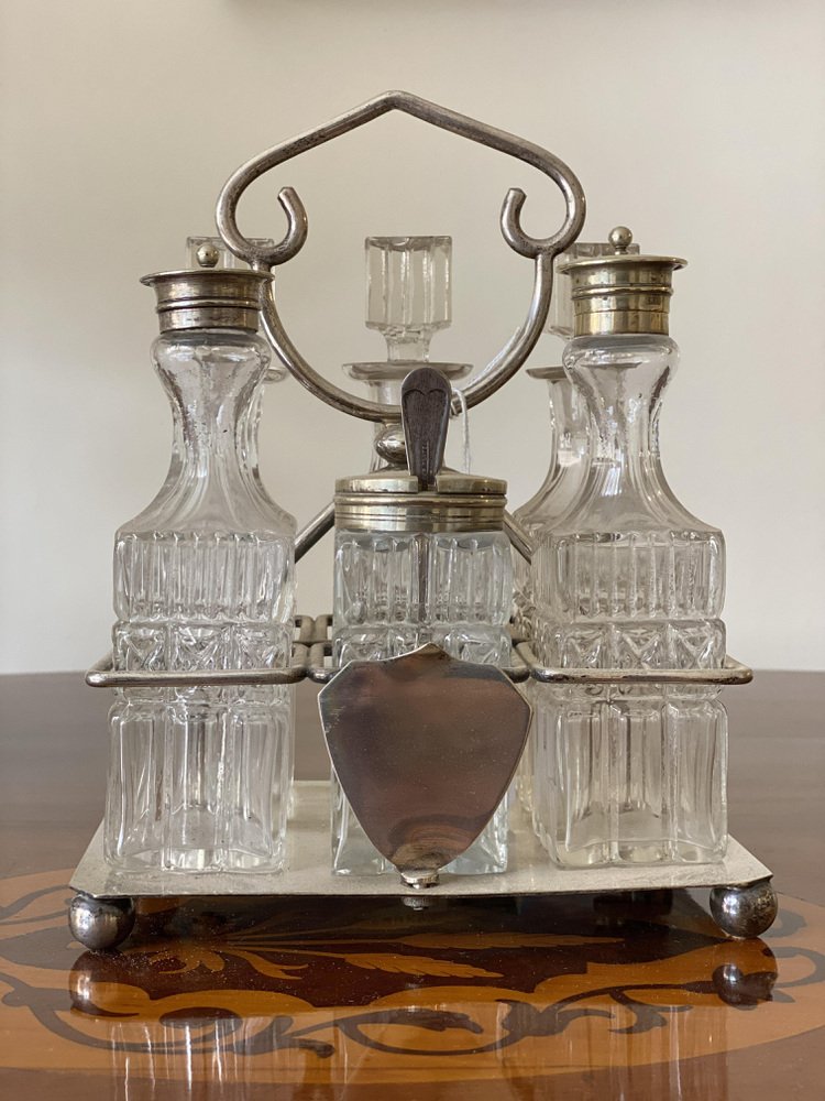 Crystal & Silver Condiment Set with Shield & Coat of Arms, Set of 7 for ...