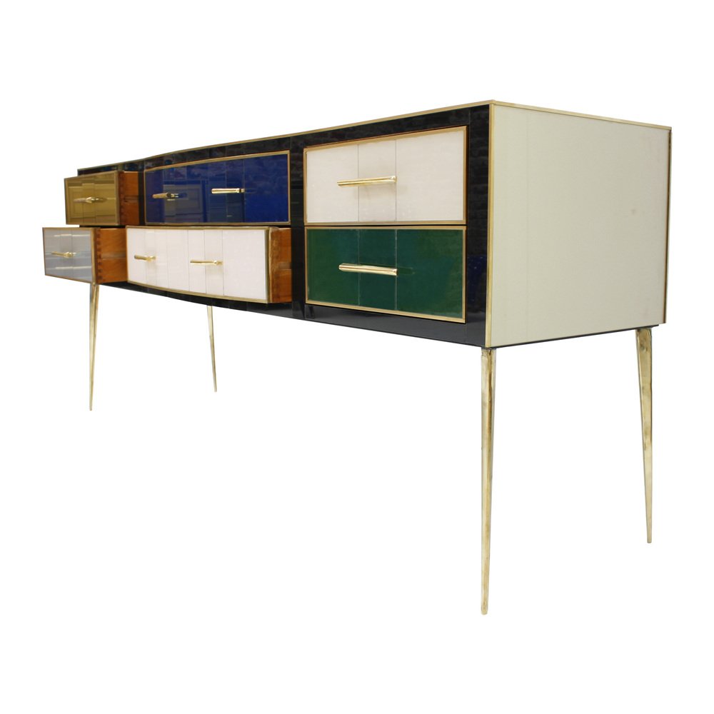 Mid-Century Modern Solid Wood and Colored Glass Sideboard, Italy for ...