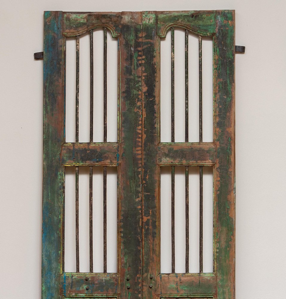 19th Century Indian Window or Door Shutters with Metal Bars, Set of 2 ...