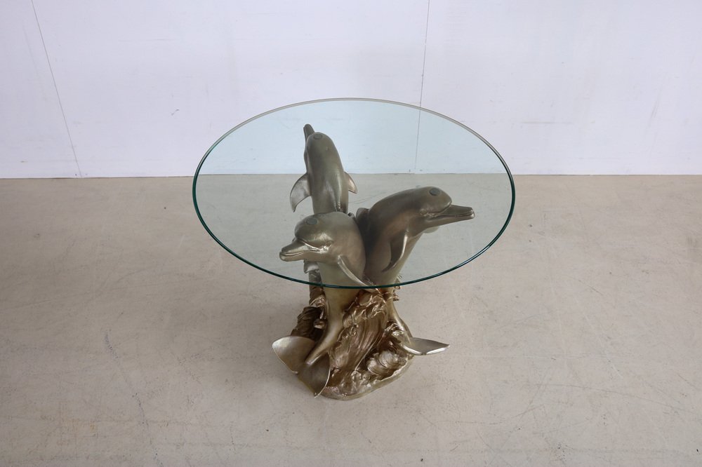 Table Vintage avec Dauphins Dorés en vente sur Pamono