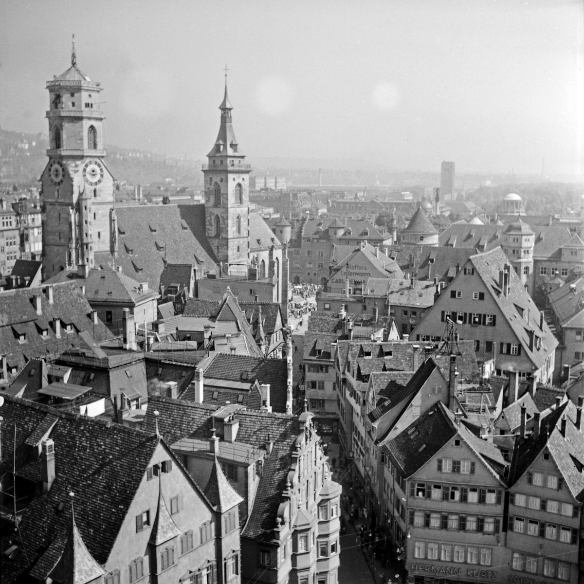 Blick vom Rathaus Glockenturm in die Altstadt, Stuttgart Deutschland ...