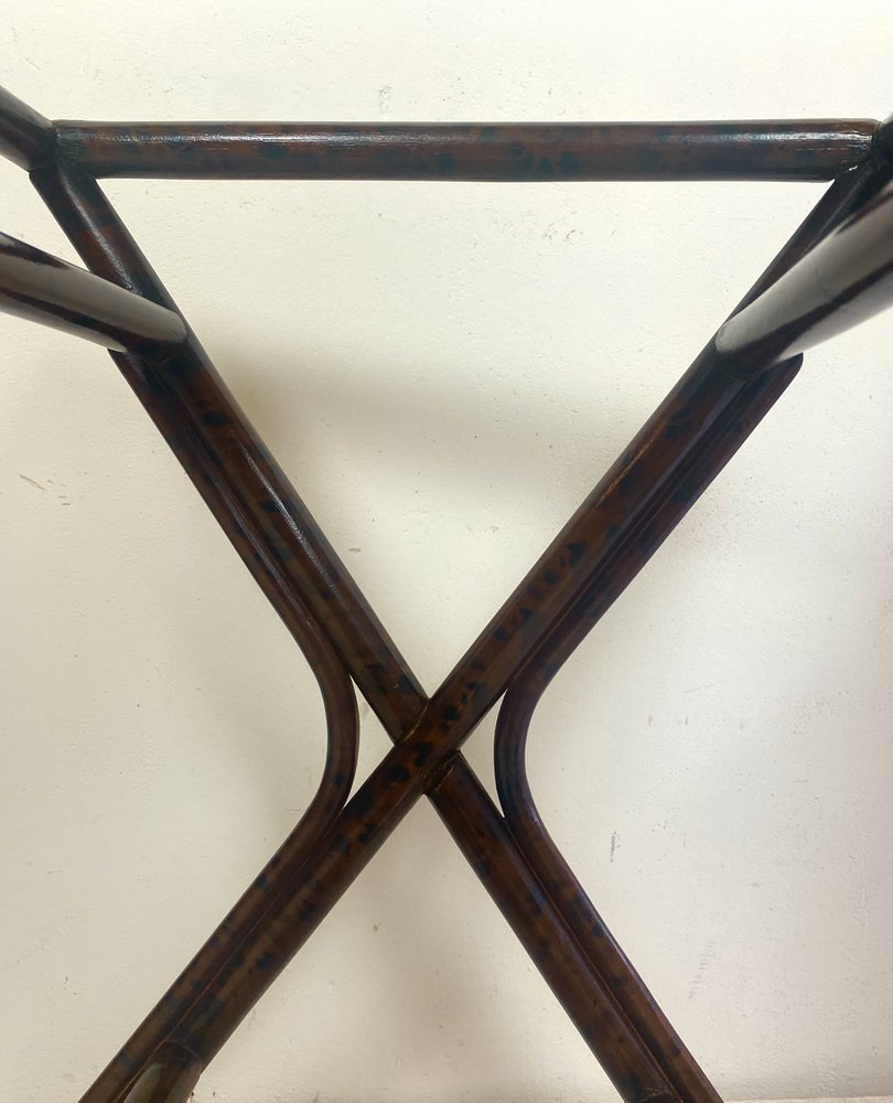 Antique Bamboo Leg Butler Table with Leather Print Tray for sale at Pamono