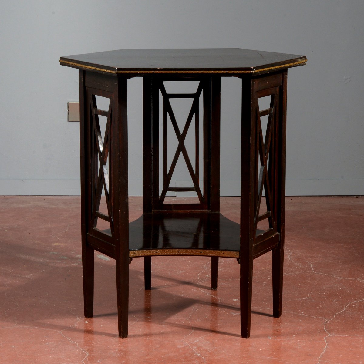 Hexagonal Liberty Coffee Table with Brass Frames, 1920s for sale at Pamono