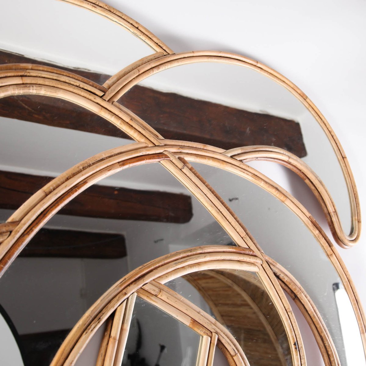 Large Rattan Palm Mirror, 1990s for sale at Pamono