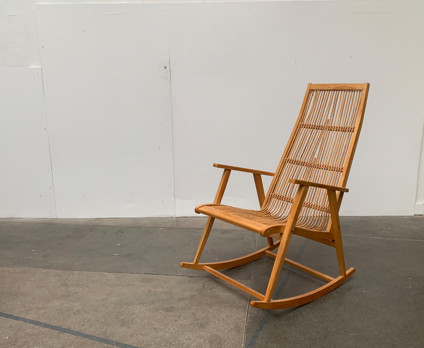 Mid-Century German Rattan Rocking Chair from Deutschen Werkstätten ...