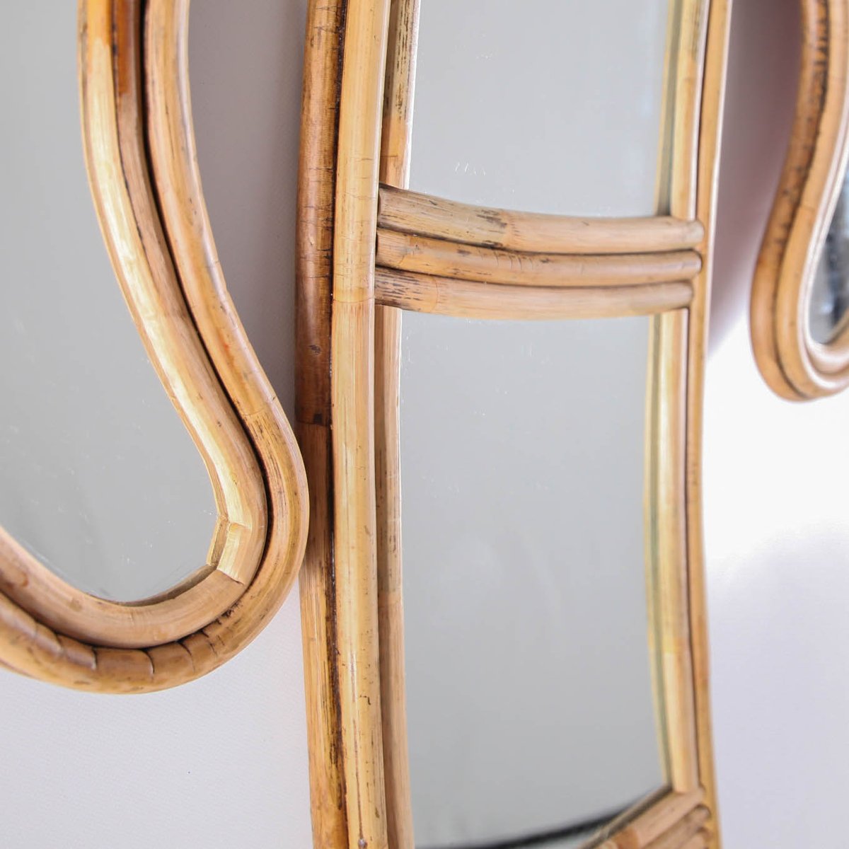 Large Rattan Palm Mirror, 1990s for sale at Pamono