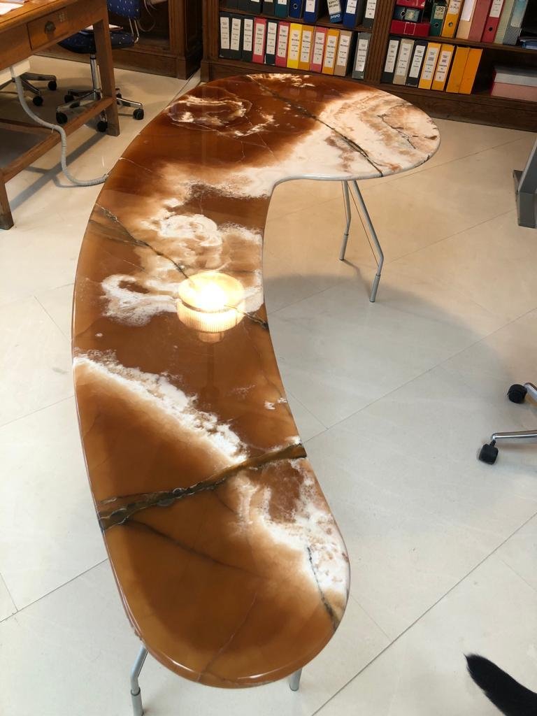 Italian Commissioned Marble Onyx Desk, 1970s for sale at Pamono