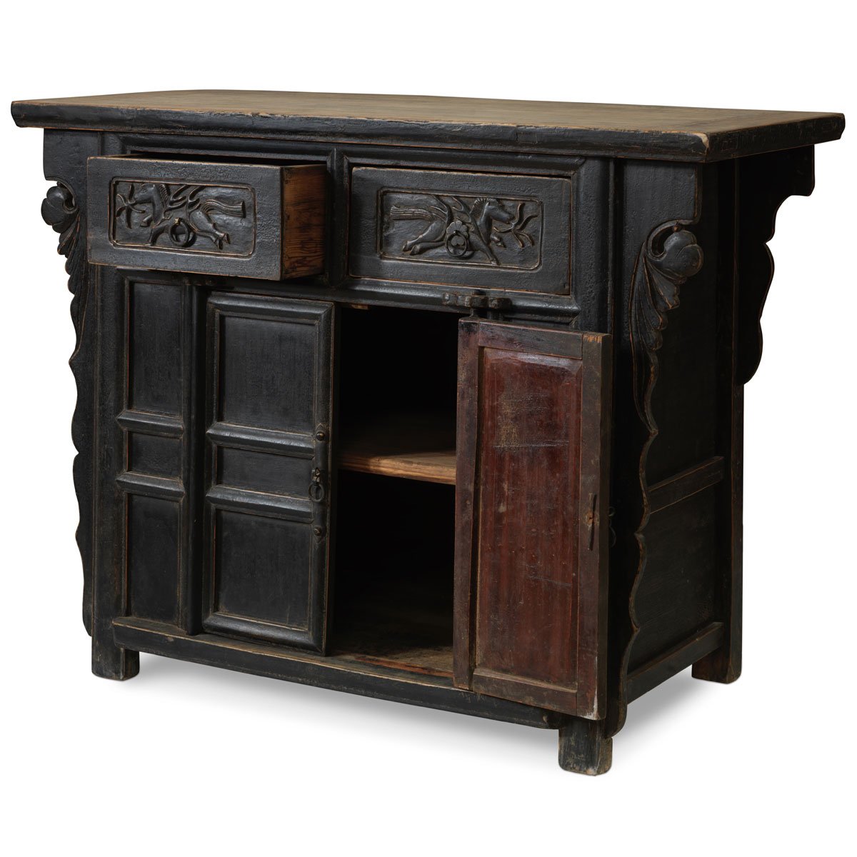 Antique Dark Elm Panelled Cabinet for sale at Pamono