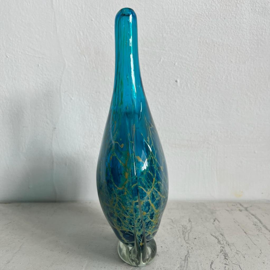 Blue Fish Crackled Vase from Mdina, 1970s for sale at Pamono