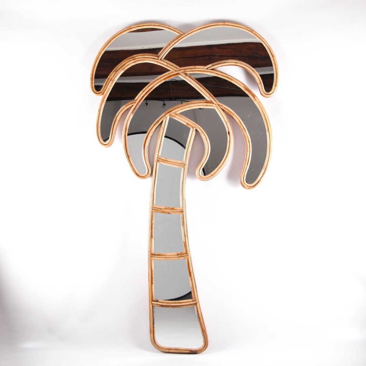 Large Rattan Palm Mirror, 1990s for sale at Pamono