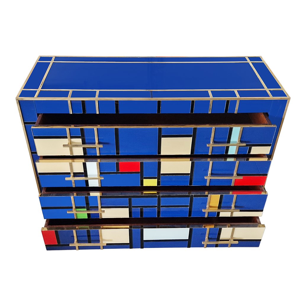 Dresser with Four Drawers in Blue Murano Glass, 1980s for sale at Pamono