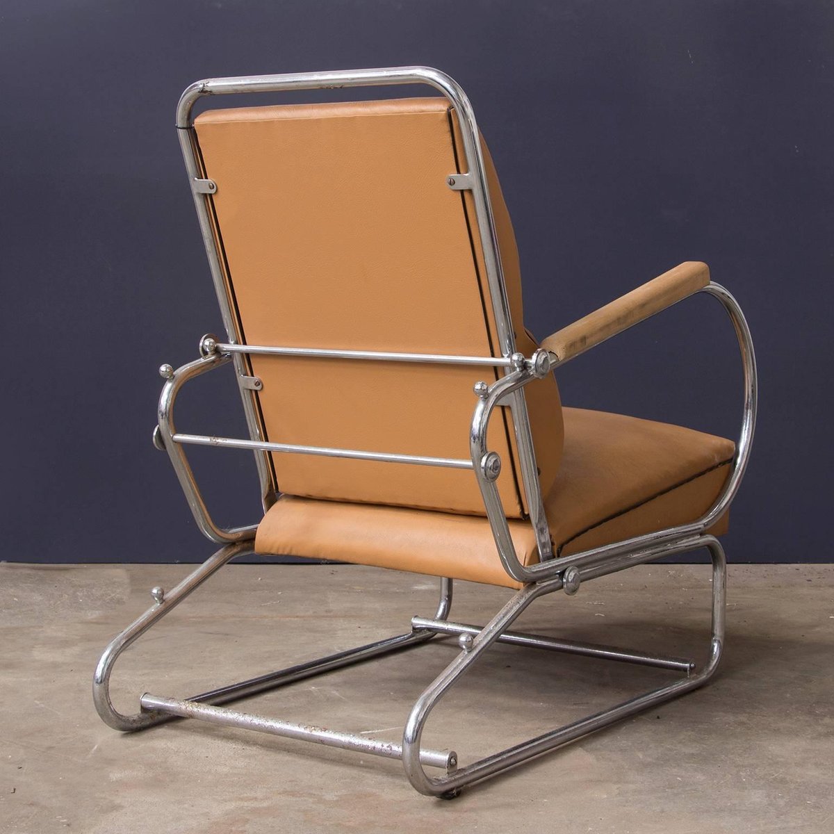 Adjustable Tubular Steel & Leather Easy Chair, 1930s for sale at Pamono